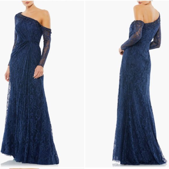 Mac Duggal | Dresses | Mac Duggal 67852 Draped Jewel Encrusted Lace ...